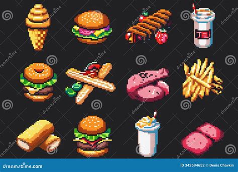 Pixel Art Fast Food Pattern Pixeled Various Culinary Items Royalty
