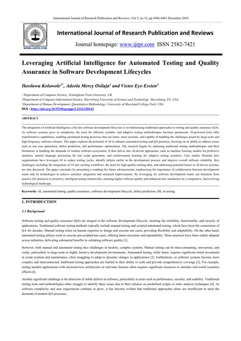 Pdf Leveraging Artificial Intelligence For Automated Testing And