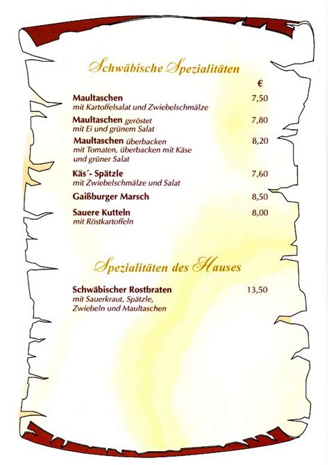 Speisekarte Deutsch