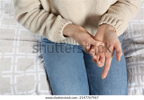 Woman Suffering Trigger Finger On Bed Stock Photo Shutterstock