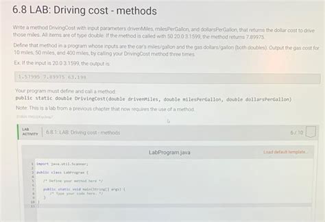 Solved Lab Driving Cost Methods Write A Method Driving Chegg