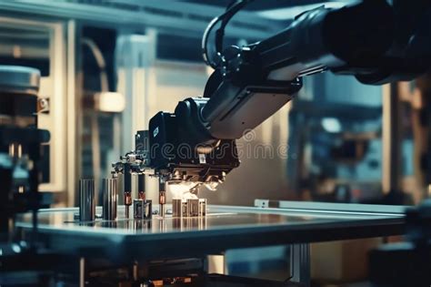 Robotic Arm Picking Up Components On Production Line In Factory Stock