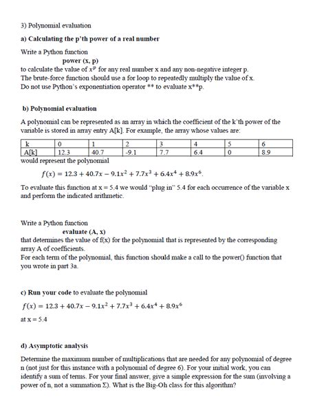 Solved 3 Polynomial Evaluation A Calculating The Pth
