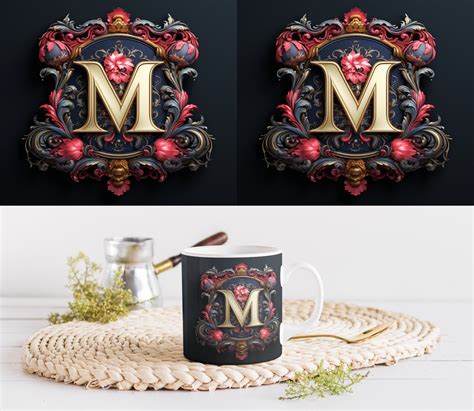 Letter M Mug Press Sublimation Design Digital Mug Full Wrap Template