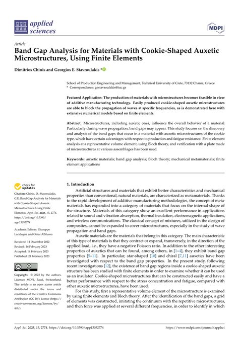Pdf Band Gap Analysis For Materials With Cookie Shaped Auxetic Microstructures Using Finite