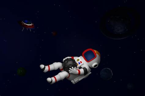 Astronauta Flotando En El Espacio Atrapando Asteroides Aventura