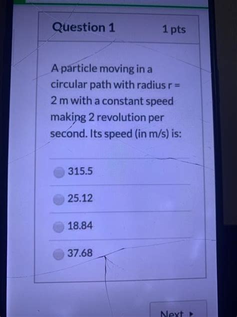 solved question 1 1 pts a particle moving in a circular path