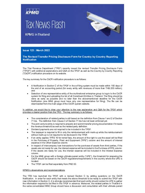 Fillable Online Tax News Flash Issue 123 The Revised Transfer Pricing