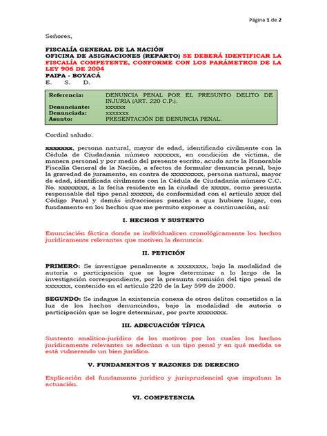 Formato De Denuncia Penal Pdf