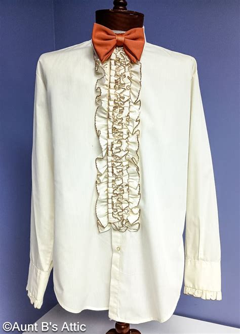 Tux Shirt Mens Vintage 70s After Six Ivorybrown Tip Ruffled Front
