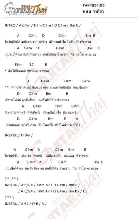 คอร์ดเพลง เพลงของเธอ แนน วาทิยา