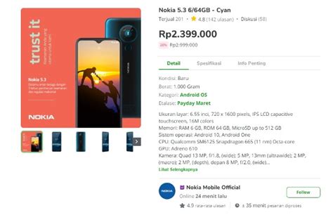 Harga Hp Nokia 53 Ram 6gb Turun 600 Ribu Hallo Gsm