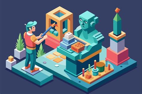 A Digital Illustration Depicts A Sculptor Working On A Large Stone