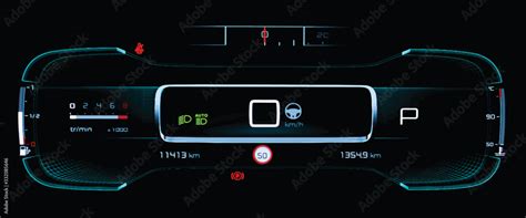 Vektorová Grafika „illustration Of Illuminated Car Dashboard Panel With