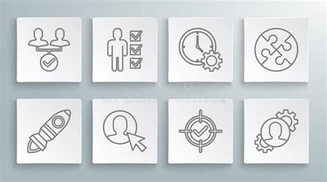 Set Line Rocket Ship With Fire User Of Man In Business Suit Target