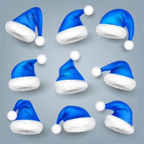 Premium Vector Various Santa Claus Hats With Fur New Year Blue Hat