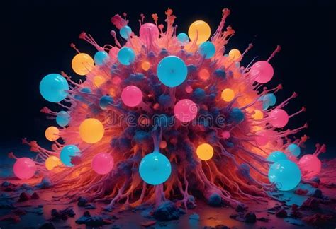 An Abstract Image Of A Glowing Colorful Blob With Spheres Protruding
