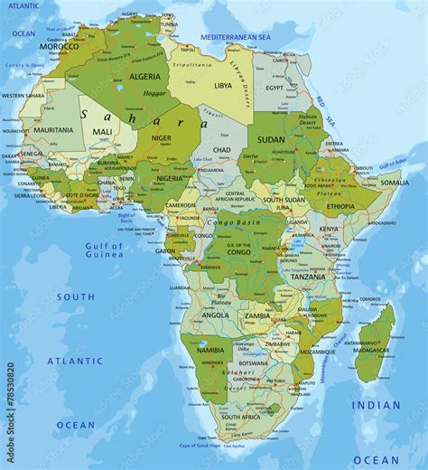 Highly Detailed Editable Political Map Africa Stock Vektorgrafik