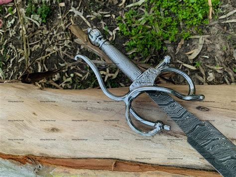 Hand Forged Damascus Steel Rapier Sword With Leather Sheath Medieval