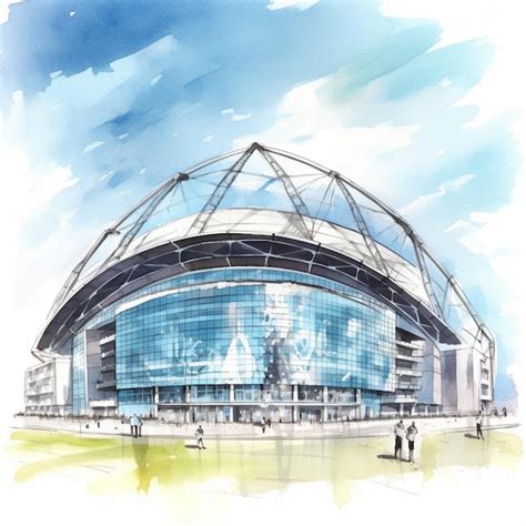 Premium Ai Image A Drawing Of A Stadium With A Glass Roof And People