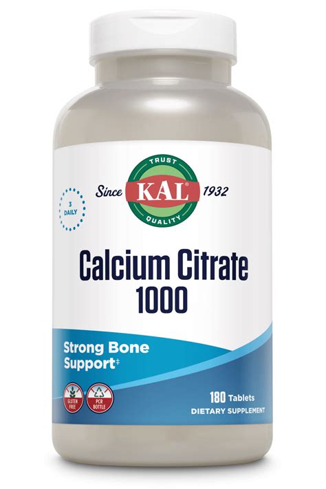 Kal Calcium Citrate 333 Mg 180 Tablets Bone Health Teeth Strengthening