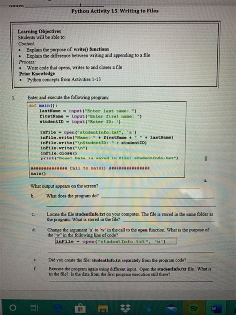 Solved Python Activity Writing To Files Learning Chegg