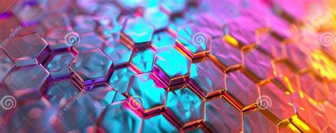 Abstract Iridescent Background Design 3d Render Featuring A Hexagonal