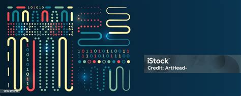 파동과 입자의 형태로 정보의 흐름 많은 양의 데이터를 시각화합니다 정보의 추상적 인 변환 정렬 데이터 조각화 처리 비즈니스 분석 0명에 대한 스톡 벡터 아트 및 기타 이미지