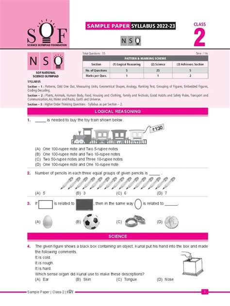 Sof Nso Sample Paper 2023 Class 2 Worksheet For Class 2