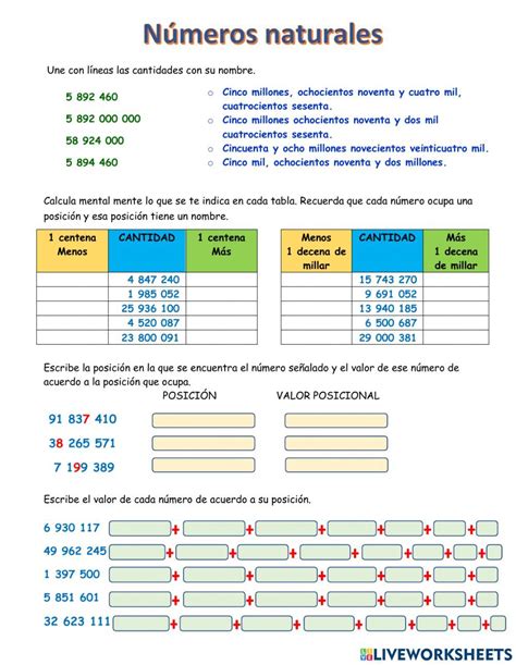 Worksheet Número Naturales De Más De Seis Cifras