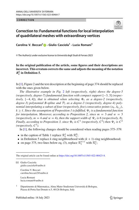Pdf Correction To Fundamental Functions For Local Interpolation Of
