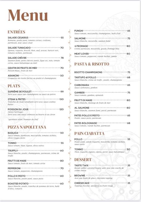 MENU Bronz Casablanca Roches Noires 2025 Les meilleurs Restaurants à