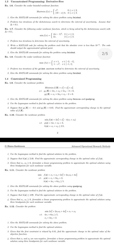 Solved 1 3 Unconstrained Programming Chegg
