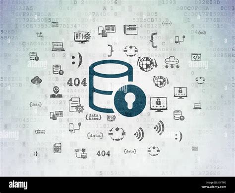 Database Concept Database With Lock On Digital Paper Background Stock