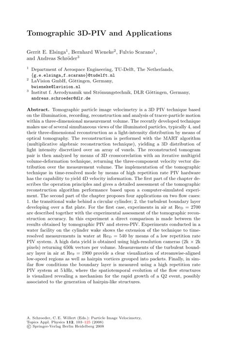 Pdf Tomographic 3d Piv And Applications