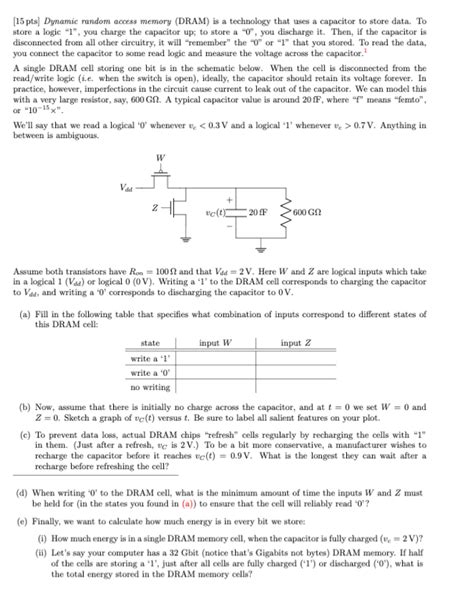 15 Pts Dynamic Random Access Memory Dram Is A