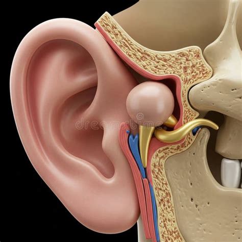 Cross Section Illustration Of A Human Ear Depicting Both External And