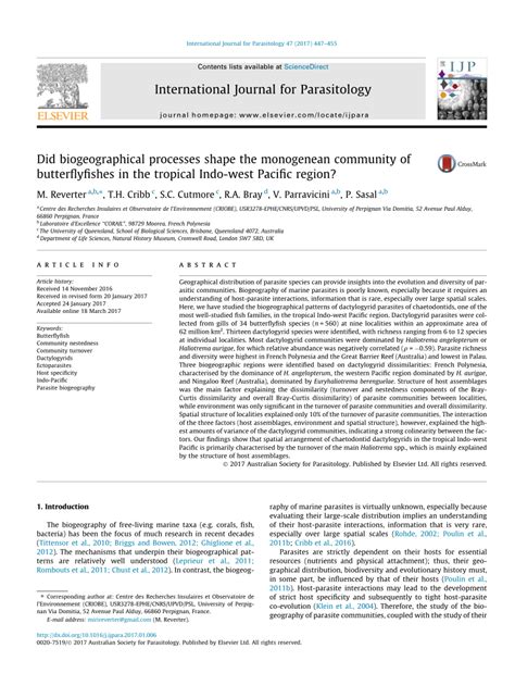 Pdf Did Biogeographical Processes Shape The Monogenean Community Of