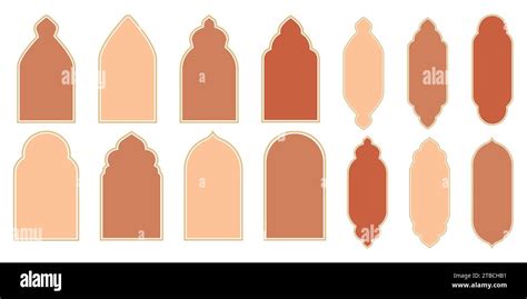 Set Islamic Arch Frames Minimal Boho Borders Windows Arabic Isolated On White Background