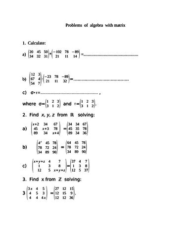 The Problems Of Algebra With Matrix Teaching Resources