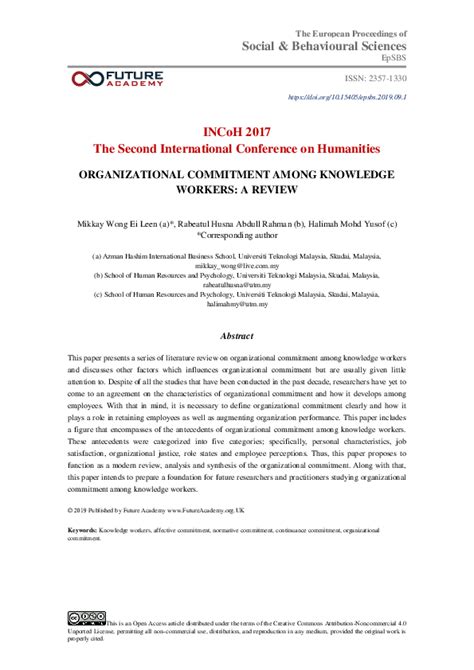 Pdf Organizational Commitment Among Knowledge Workers A Review