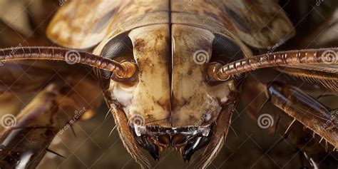 Ultra Close Macro Shot Of A Cockroach S Head With Sharp Focus On Its