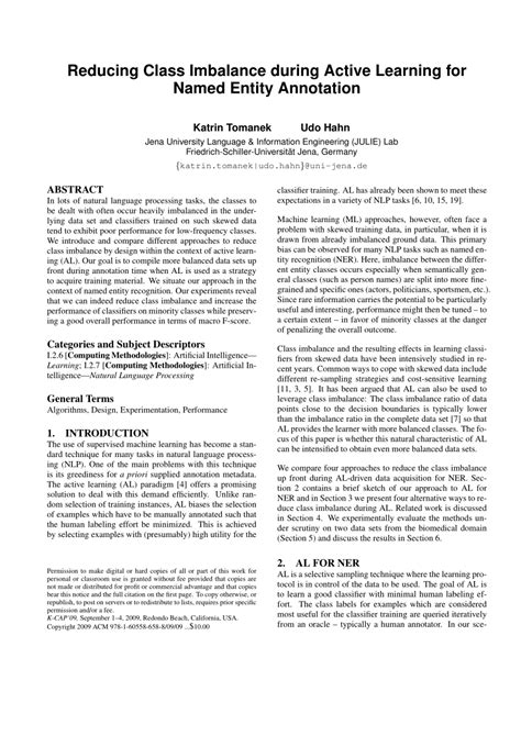 Pdf Reducing Class Imbalance During Active Learning For Named Entity