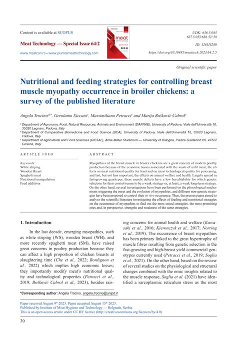 Pdf Nutritional And Feeding Strategies For Controlling Breast Muscle
