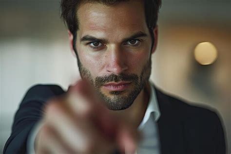 premium photo businessman clicking virtual button finger out of focus