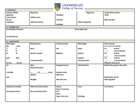 Sbar Report Sheet S Situation Patient Initials Age Sex Code Status