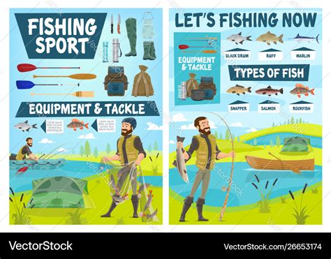 Fisherman Fish Fishing Sport Equipment Tackle Vector Image
