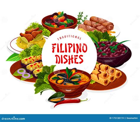 Filipino Asian Cuisine Dishes Banner Frame Stock Vector Illustration