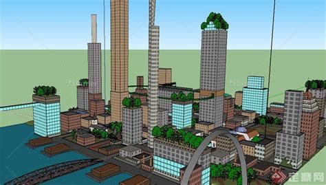 现代跨江城市设计su模型 Sketchup模型库 毕马汇 Nbimer