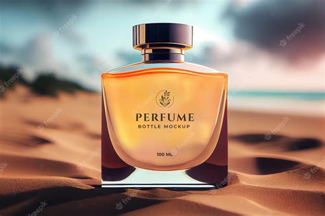 Premium Psd Perfume Mockup In Beach Blurred Background